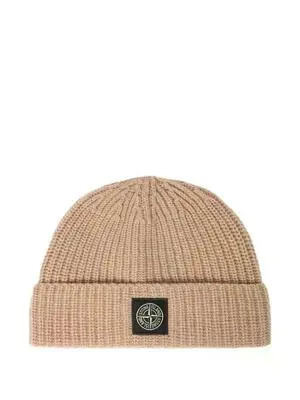 Stone Island N100012 Light Rws Geelong Wool Ribbed-knit Beanie With Compass Logo Patch - Neutrals