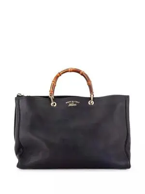 Gucci Bamboo Shopper Leather Large Tote Bag - Black