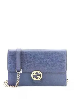 Gucci Interlocking Wallet On Chain Leather Crossbody Bag - Blue