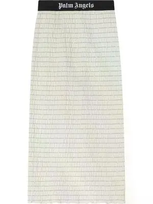 Palm Angels Logo-print Shirred Midi Skirt - Neutrals