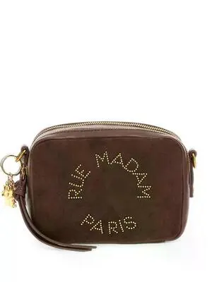 RUE MADAM PARIS The Camera Studded Suede Shoulder Bag - Brown