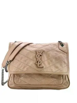 Saint Laurent Niki Chain Flap Bag Matelasse Chevron Leather Baby Shoulder Bag - Neutrals