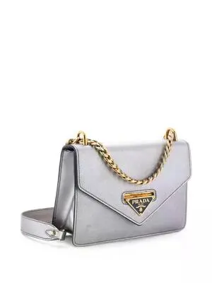 Prada Envelope Flap Chain Shoulder Bag Saffiano Leather Small Crossbody Bag - Silver