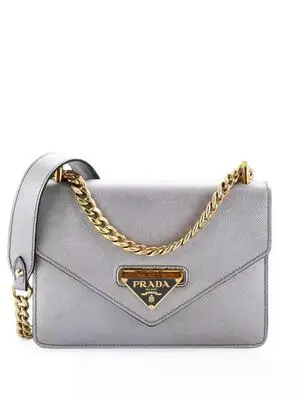 Prada Envelope Flap Chain Shoulder Bag Saffiano Leather Small Crossbody Bag - Silver