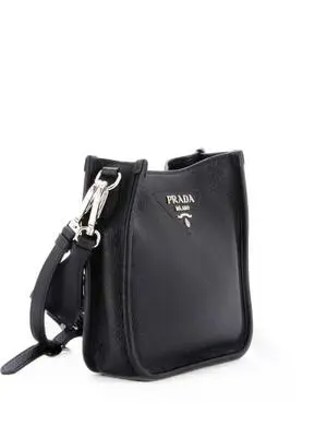 Prada Logo Strap Vitello Daino Mini Crossbody Bag - Black