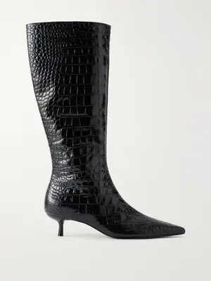Simkhai Janine Croc-effect Leather Knee Boots - Black