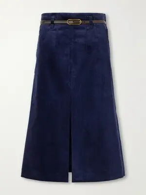 Veronica Beard Alexie Belted Cotton-blend Corduroy Midi Skirt - Blue