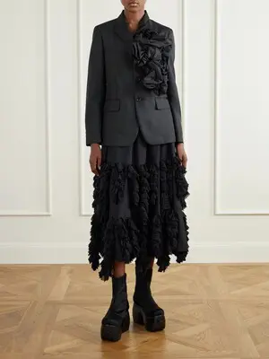 Comme Des Garçons Floral-appliquéd Twill Jacket