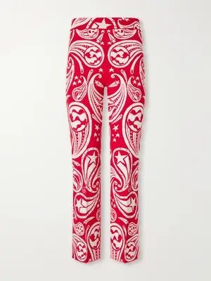 HIGH SPORT Cosmic Paisley Kick Cotton-blend Jacquard Flared Pants - Red