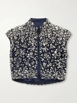 Jenny Packham Super Moon Crystal-embellished Crepe Evening Jacket - Blue