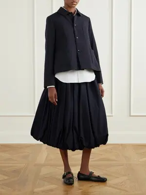 Comme Des Garçons Gathered Wool-gabardine Midi Skirt - Blue