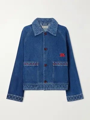 BODE Embroidered Denim Jacket - Blue