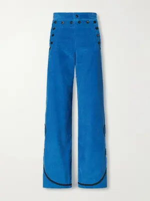 BODE Stagecoach Embroidered Cotton-corduroy Wide-leg Pants - Blue