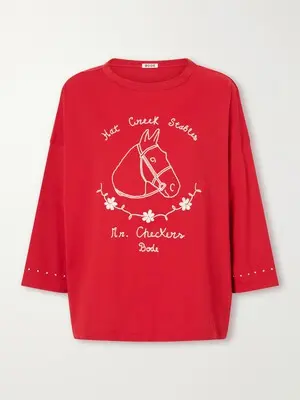 BODE Stables Embroidered Cotton-jersey T-shirt - Red