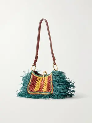 Rabanne Leather-trimmed Fringed Raffia Shoulder Bag