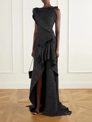 Maticevski Flashpoint Asymmetric Ruffled Lurex Gown