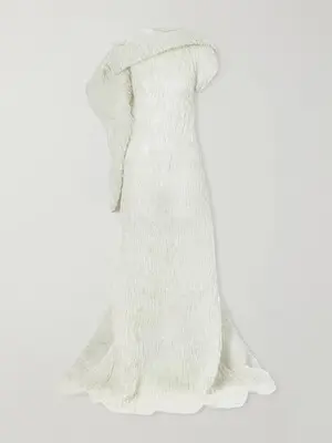 Maticevski Radiance Asymmetric Draped Chiffon-jacquard Gown - White