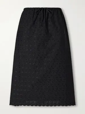 Faithfull The Brand Santana Broderie Anglaise Midi Skirt - Black