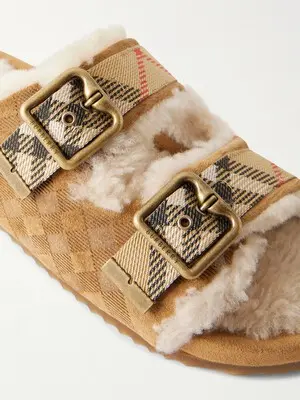 Burberry Shearling-trimmed Suede Sandals