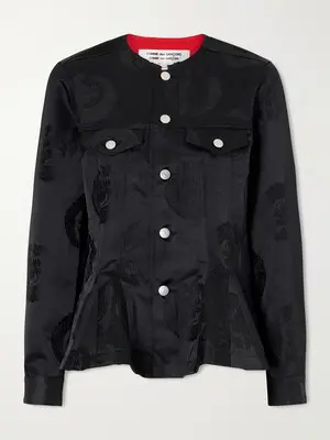 Comme Des Garçons Paneled Peplum Jacquard Jacket - Black
