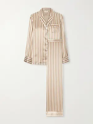 Olivia Von Halle Lila Striped Silk-satin Pajama - Brown