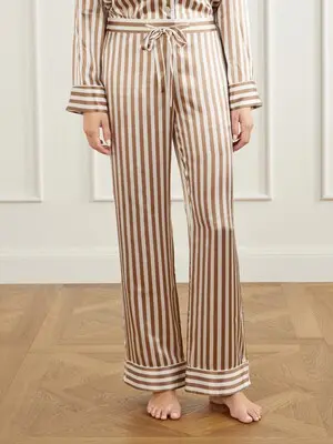 Olivia Von Halle Lila Striped Silk-satin Pajama - Brown