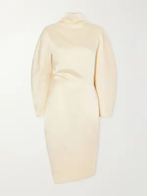 Khaite Harlin Draped Satin Ramie-blend Midi Dress - Neutrals