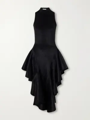 Alaïa Ruffled Velvet Turtleneck Midi Dress