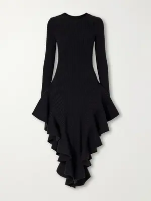 Alaïa Ruffled Ribbed Wool-blend Midi Dress