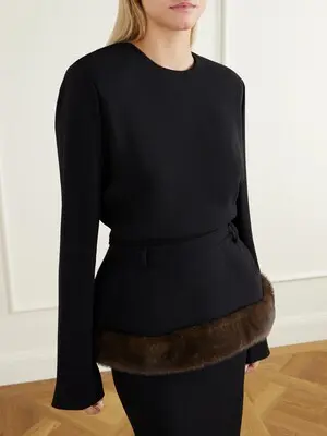 Stella McCartney Plush-trimmed Belted Crepe Midi Dress
