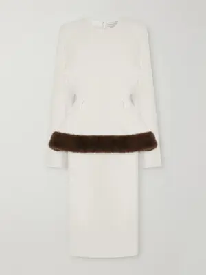 Stella McCartney Plush-trimmed Belted Crepe Midi Dress - Neutrals