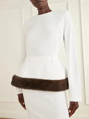 Stella McCartney Plush-trimmed Belted Crepe Midi Dress