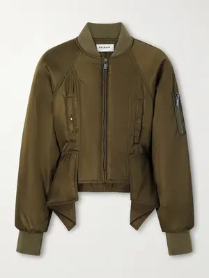 Balmain Paneled Cropped Satin Jacket - Green