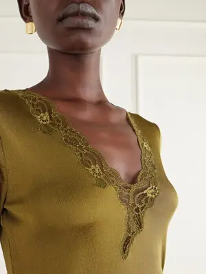 Balmain Lace-trimmed Knitted T-shirt