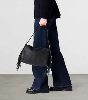 Maje Grained Leather Miss M Shoulder Bag - Black
