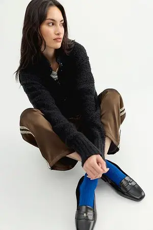Free People Tucked Henley Pullover At - Washed Black Combo