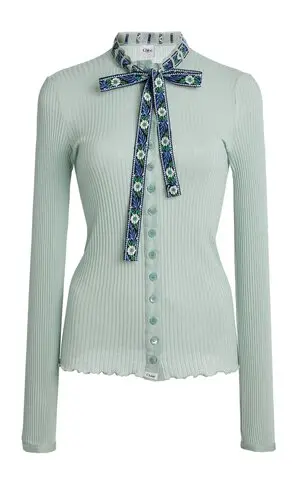 Chloé Tie-front Fitted Cotton-silk Cardigan