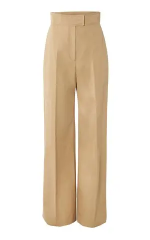 CAROLINA HERRERA Waistband-detailed Cotton-twill Wide-leg Pants
