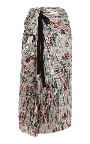 Ulla Johnson Tali Metallic Plissé Midi Wrap Skirt - Multi