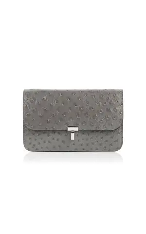 TOTEME T-lock Ostrich-embossed Leather Clutch Os Grey