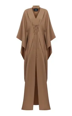 TALLER MARMO Sierra Fringed Crepe Cady Caf Dress - Tan