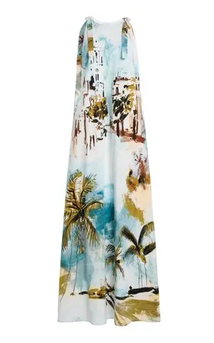 OSCAR DE LA RENTA Printed Stretch Cotton-poplin Maxi Dress