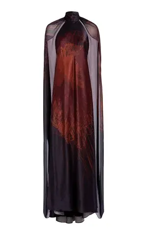 Silvia Tcherassi Sabina Cape Silk-blend Maxi Dress - Multi