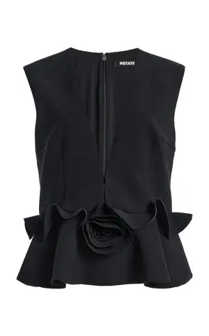 ROTATE BY BIRGER CHRISTENSEN Flower V-neck Crepe Top - Black