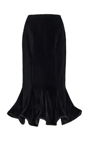 HARITHAND Exclusive Ruffled Velvet Midi Skirt - Black