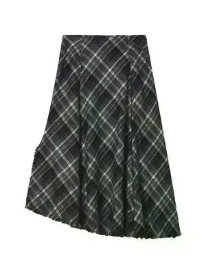 B+AB Check-pattern Asymmetric Midi Skirt - Grey