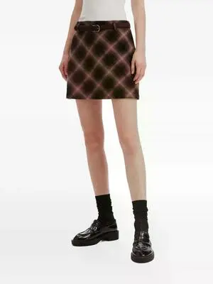 B+AB Check-pattern Belted Mini Skirt