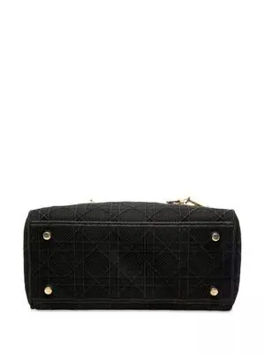 Dior 2020 Medium Embroidered Canvas Cannage Lady D Lite Satchel - Black
