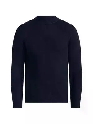 Manière De Voir Kw003 In Navy Fitted Mock-neck Wool-blend Jumper - Blue