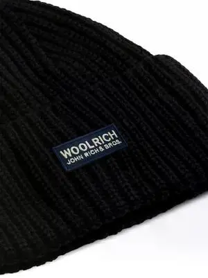 Woolrich Logo-patch Ribbed-knit Beanie Hat